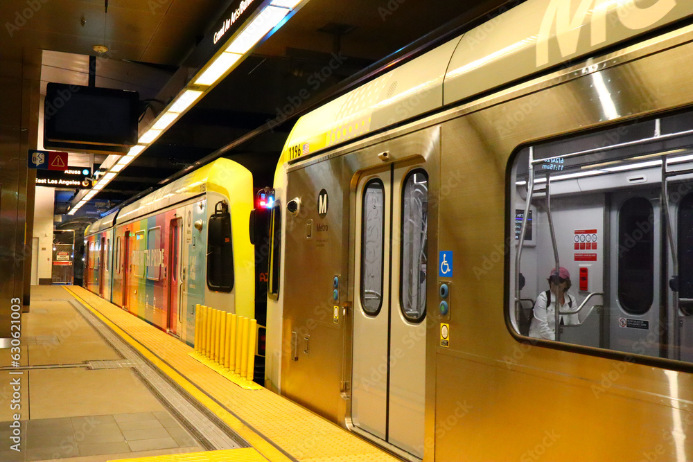 Los Angeles, California: Grand Av Arts/Bunker Hill Metro Rail A Line and E Line Station opened ...