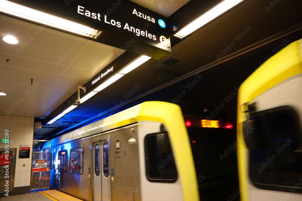 Los Angeles, California: Historic Broadway Metro Rail A Line and E Line Station opened on June ...