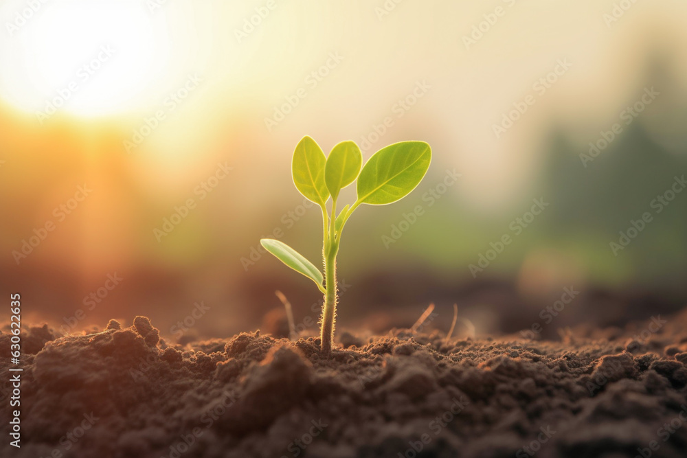 Growing plant grow up. Young plant in sunlight. Planting and ...