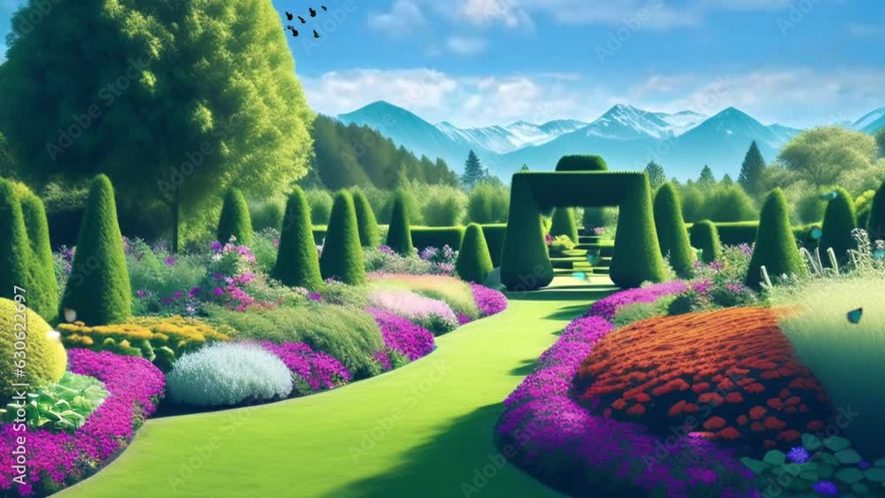 Vidéo Stock Park with mountains. Cartoon style ultra realistic ...