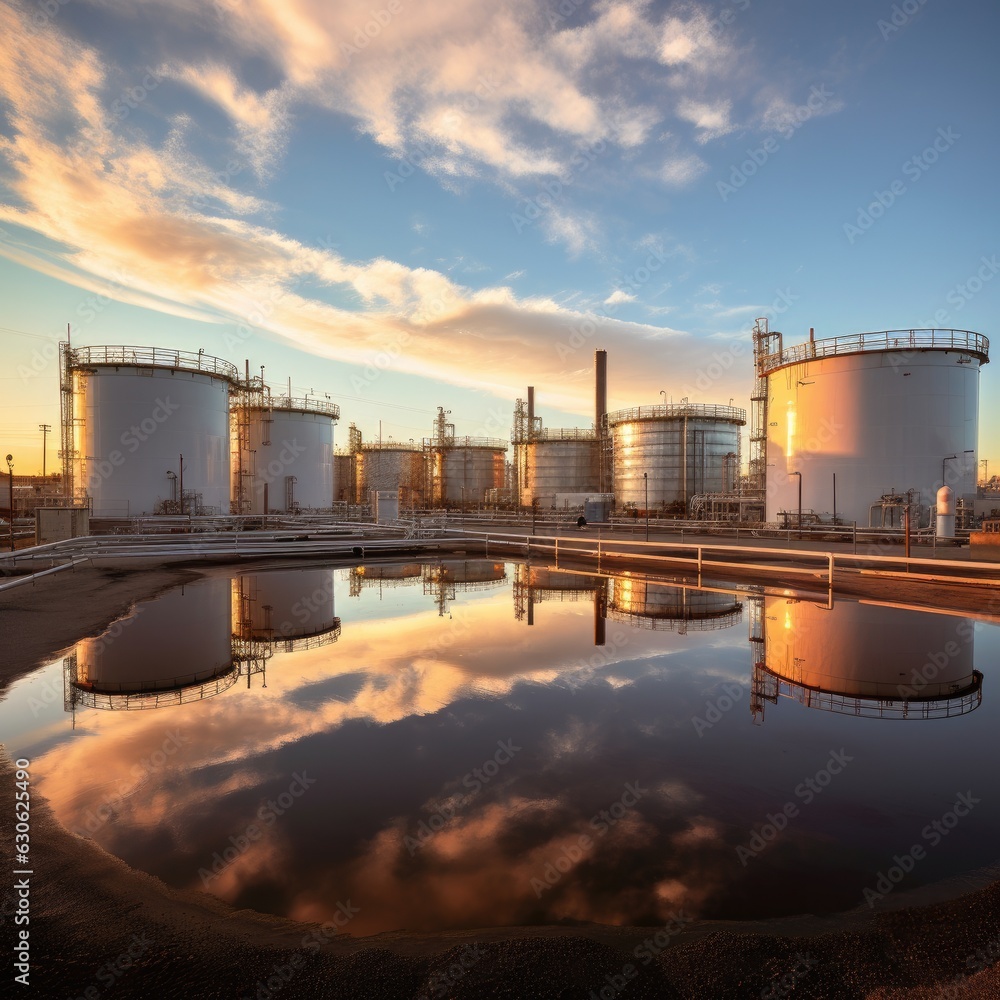 Tank farm with rows of oil storage tanks. Stock Photo | Adobe Stock