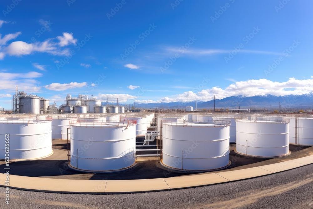 Tank farm with rows of oil storage tanks. Stock Photo | Adobe Stock