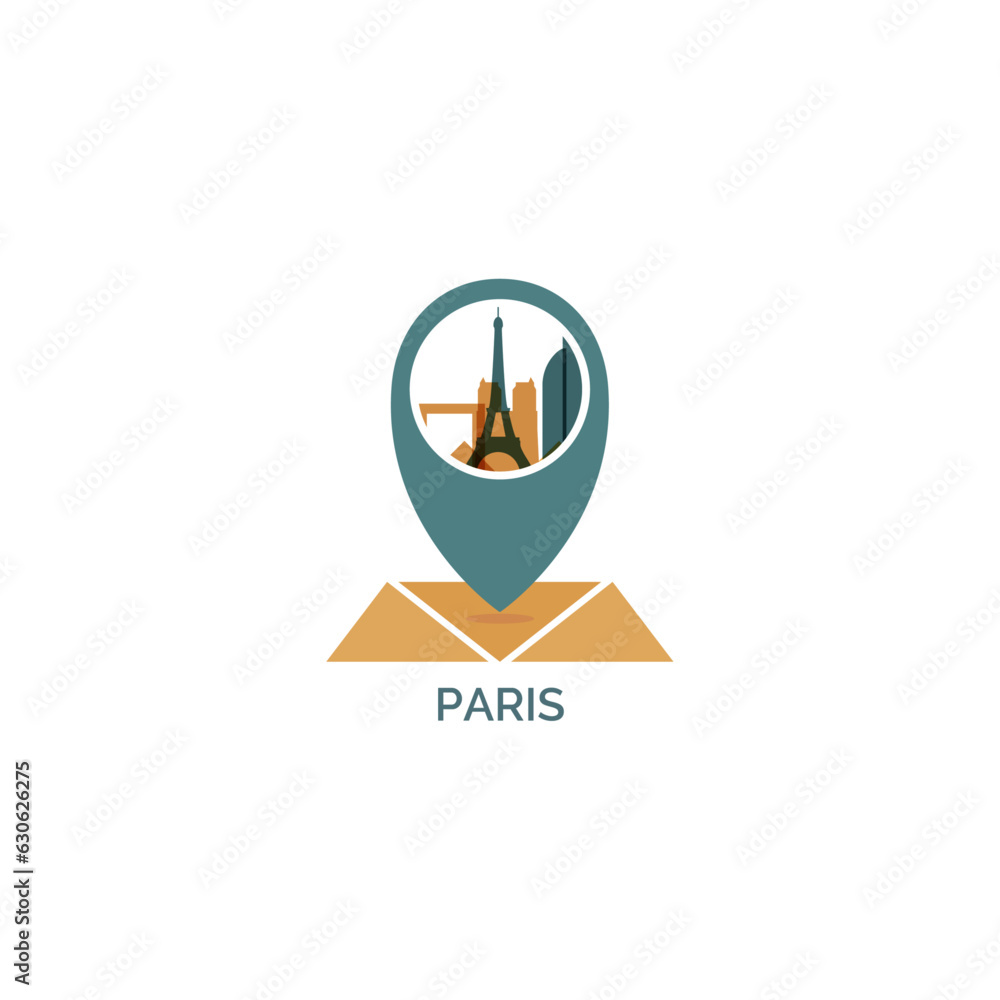 France Paris city map pin point geolocation modern skyline shape ...