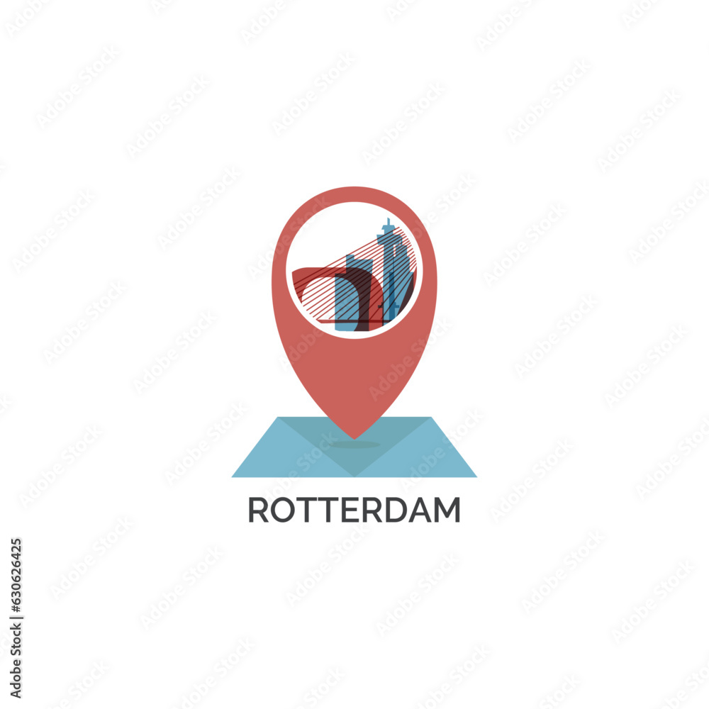 Netherlands Rotterdam map pin point geolocation modern skyline shape ...