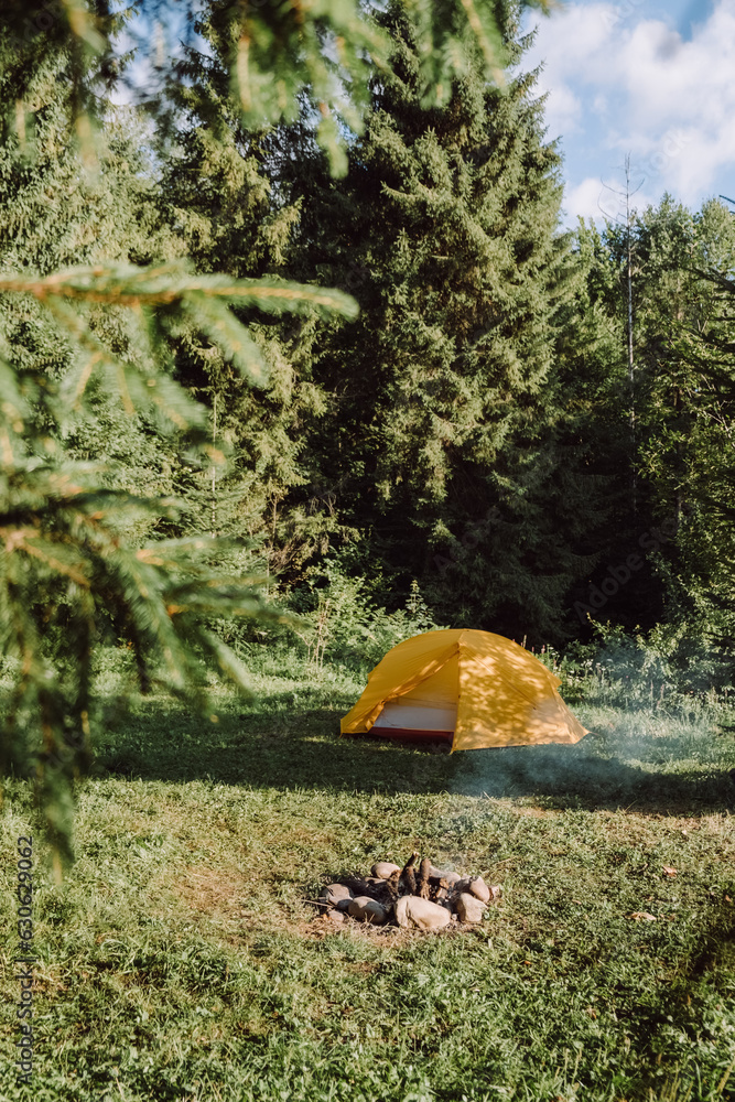 Inspiration images of campfire and camping tent set near beautiful ...