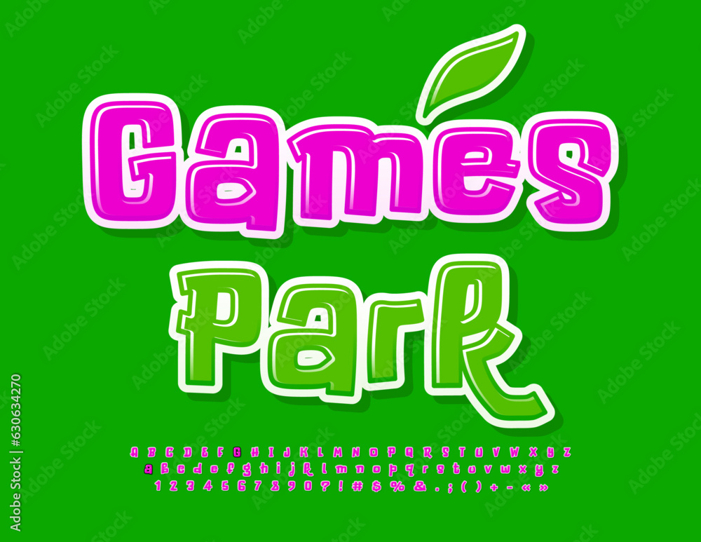 Vector bright Poster Games Park. Comic style Font. Bright Glossy Alphabet Letters, Numbers and ...