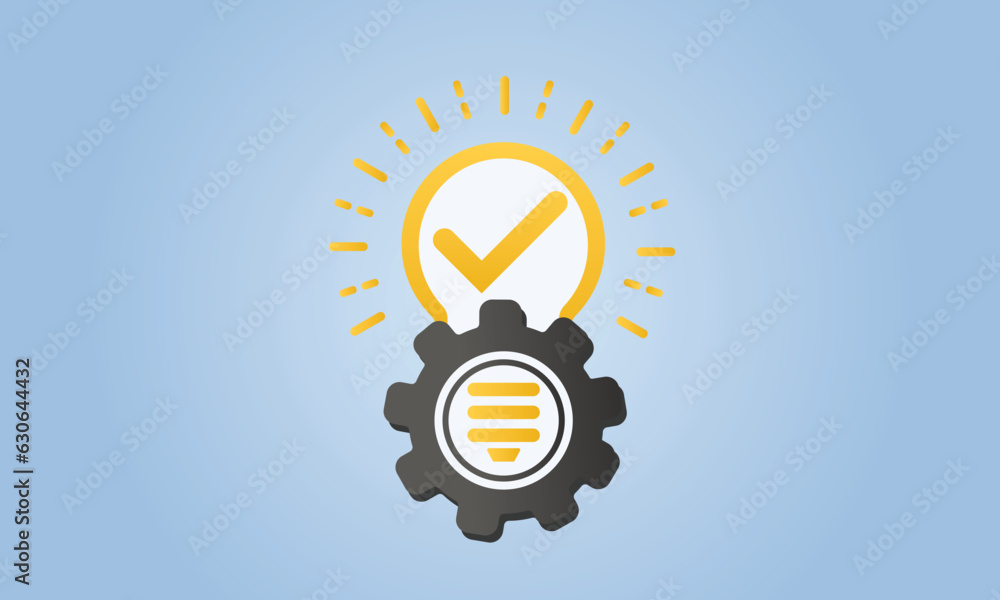 Black bulb and gear like effective solution icon. concept of abstract tech done efficacy symbol ...