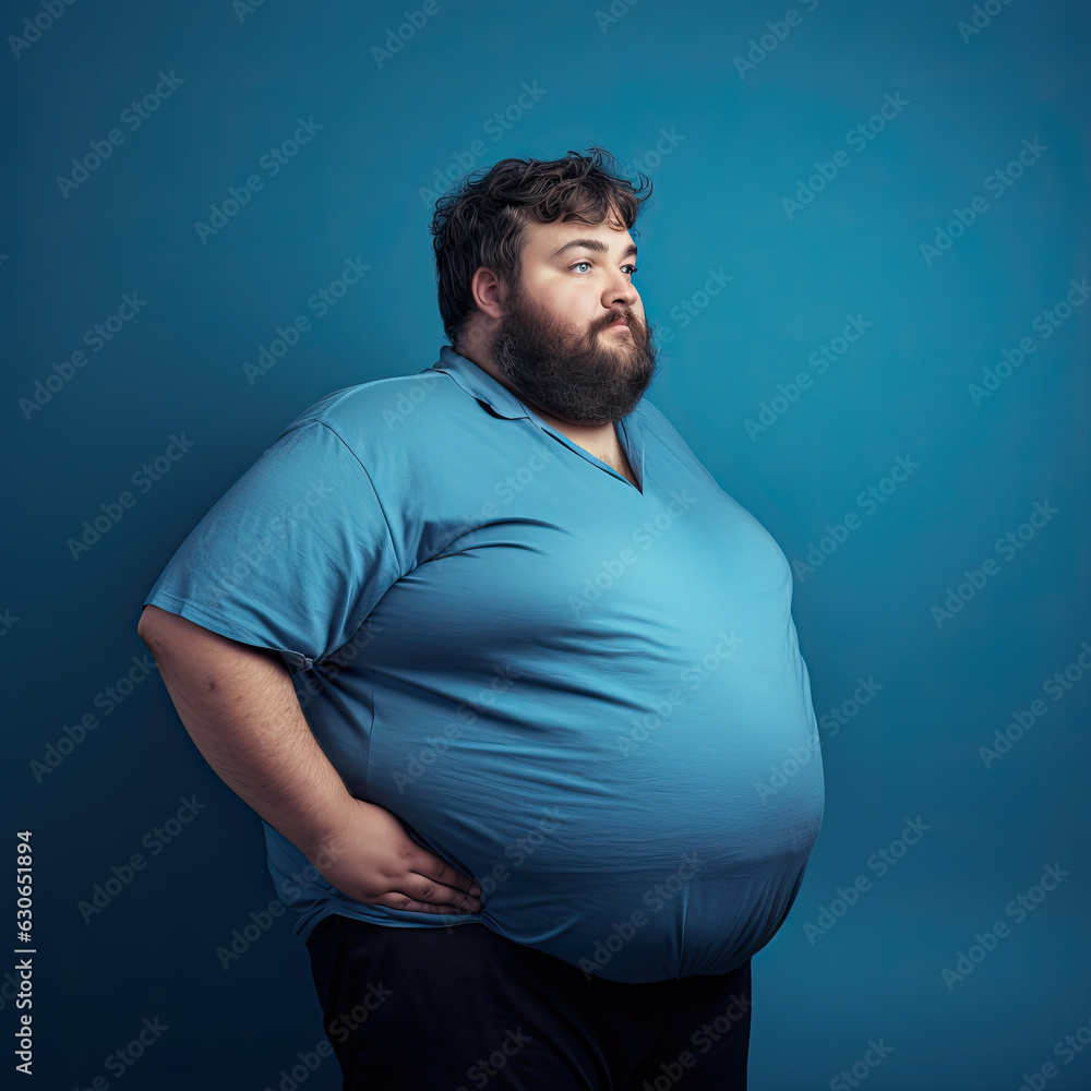 Excited fat man celebrating success. Happy plus size bearded man on ...