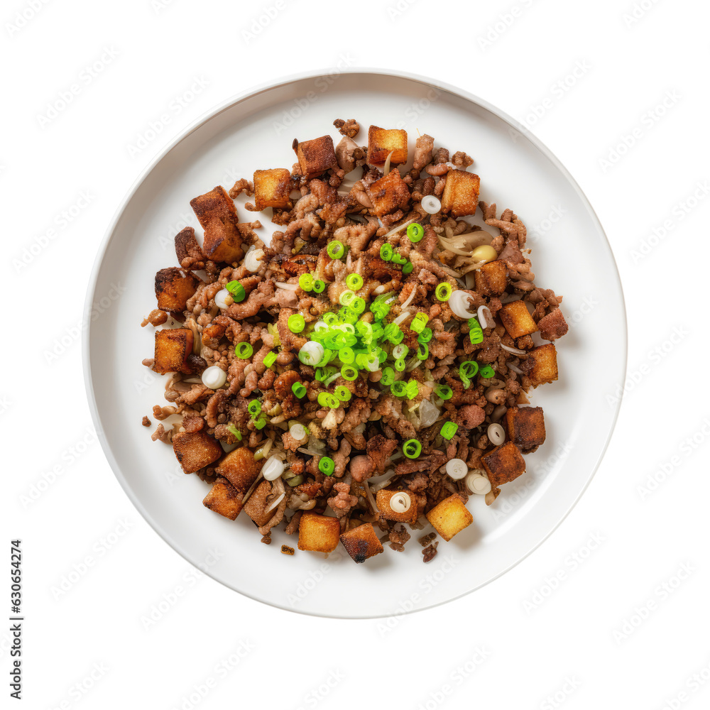 Sisig Filipino Cuisine On White Plate On Isolated Transparent ...