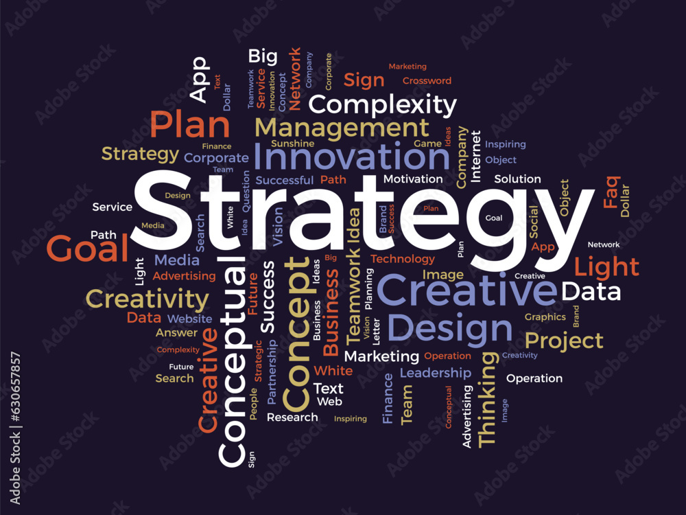 Word cloud background concept for Strategy. Business innovation success ...