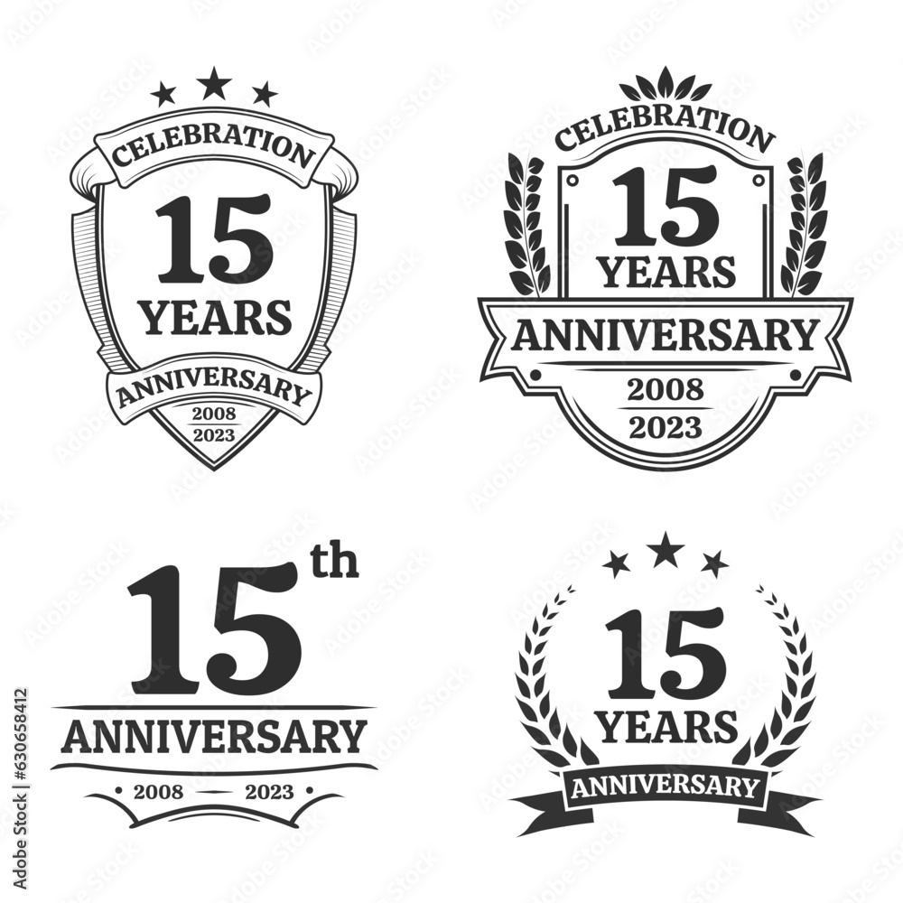 15 years anniversary icon or logo set. Vintage birthday banner design ...