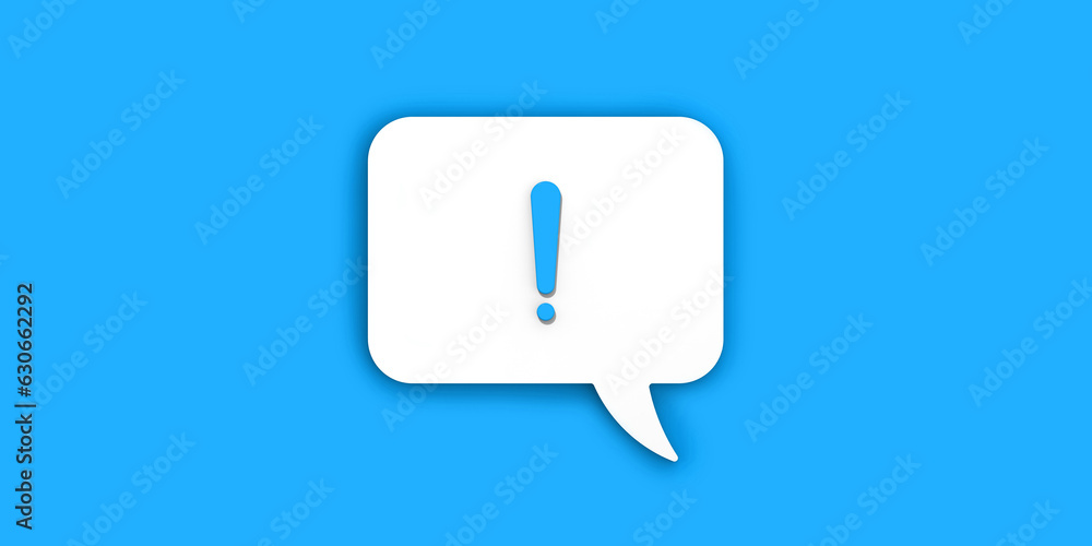 Blue exclamation mark on a white message board. Alarm signal in the ...