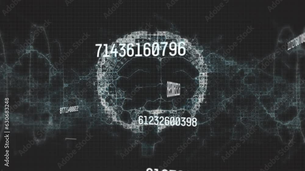 Animation of multiple changing numbers over spinning human brain icon ...