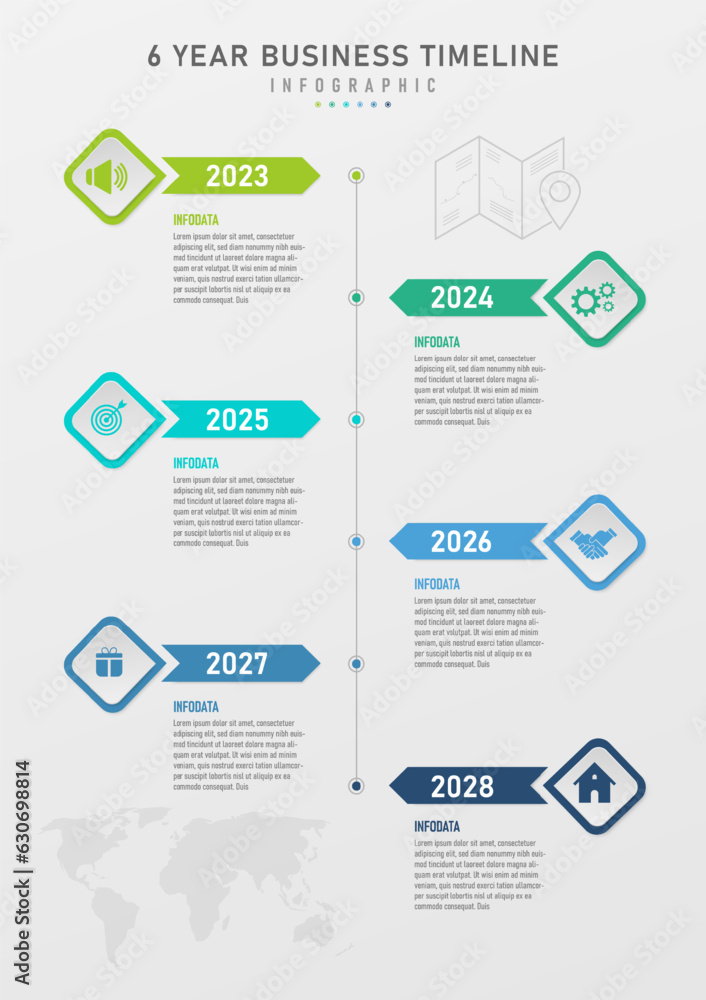 infographic vertical timeline 6 years arrow with white number above ...