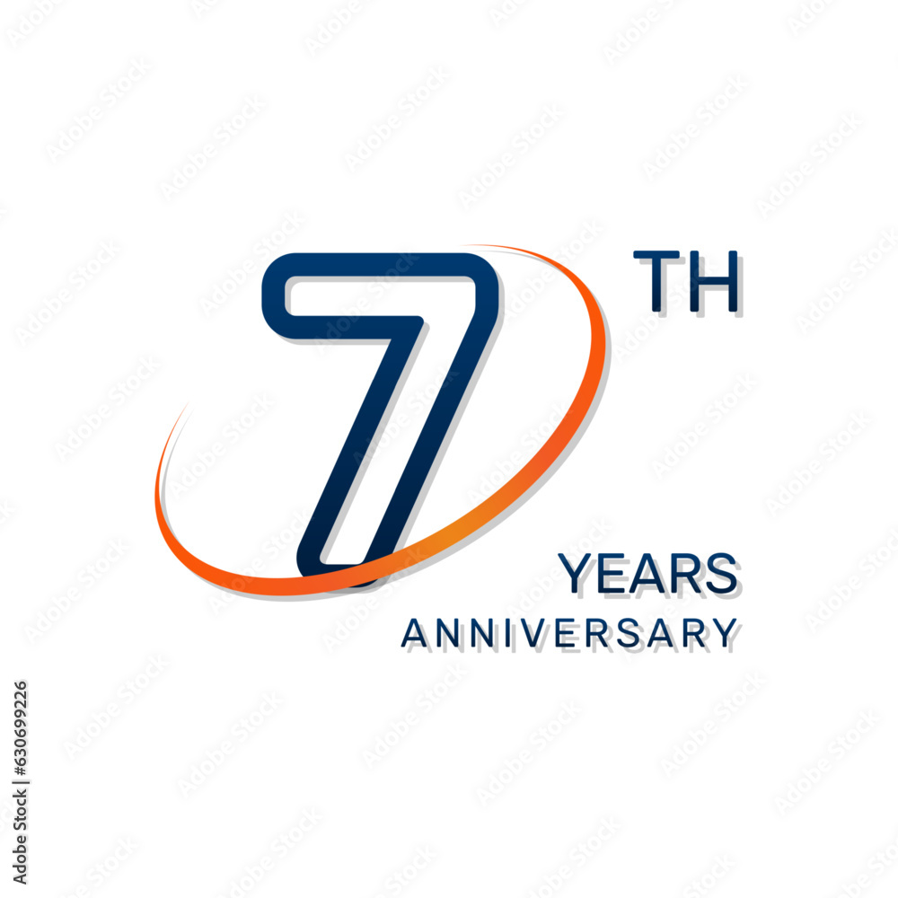 7th anniversary logo in a simple and modern style in blue and orange ...
