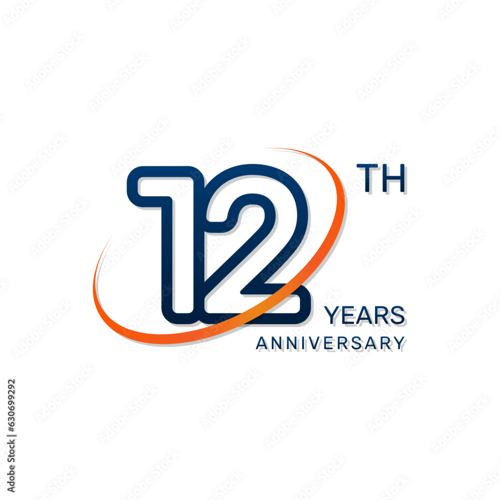 12th anniversary logo in a simple and modern style in blue and orange ...
