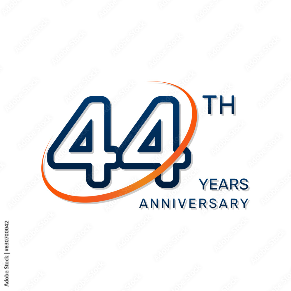 44th anniversary logo in a simple and modern style in blue and orange ...