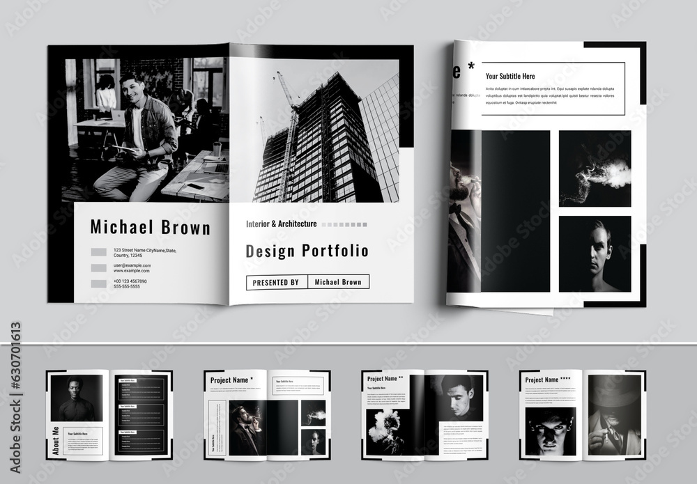 Black and White Digital Portfolio Layout Stock Template | Adobe Stock