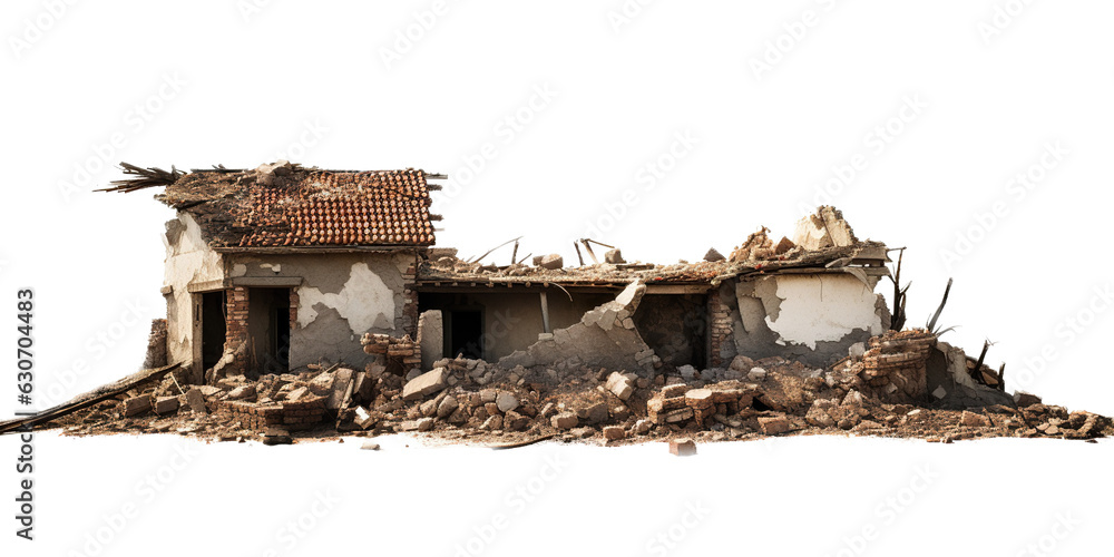 Destroyed farm house building isolated on a transparent background. Ai ...