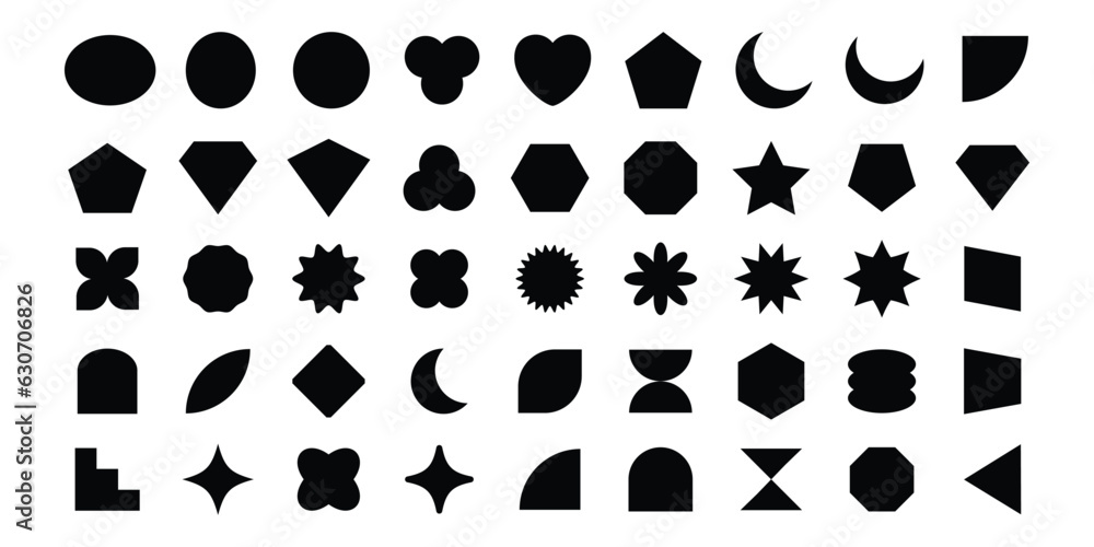 Basic shapes vector set. Different quality geometric formal shape icon. Polygonal elements with ...