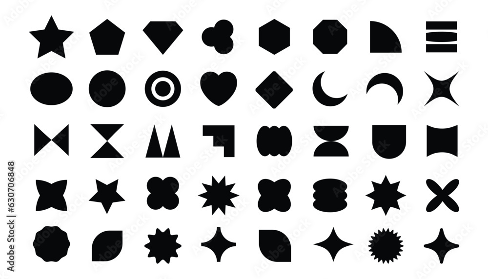 Basic shapes vector set. Different quality geometric formal shape. Polygonal elements. Modern ...