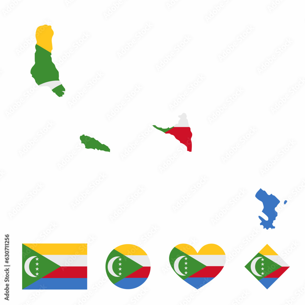 Vector of Comoros map flag with flag set isolated on white background ...