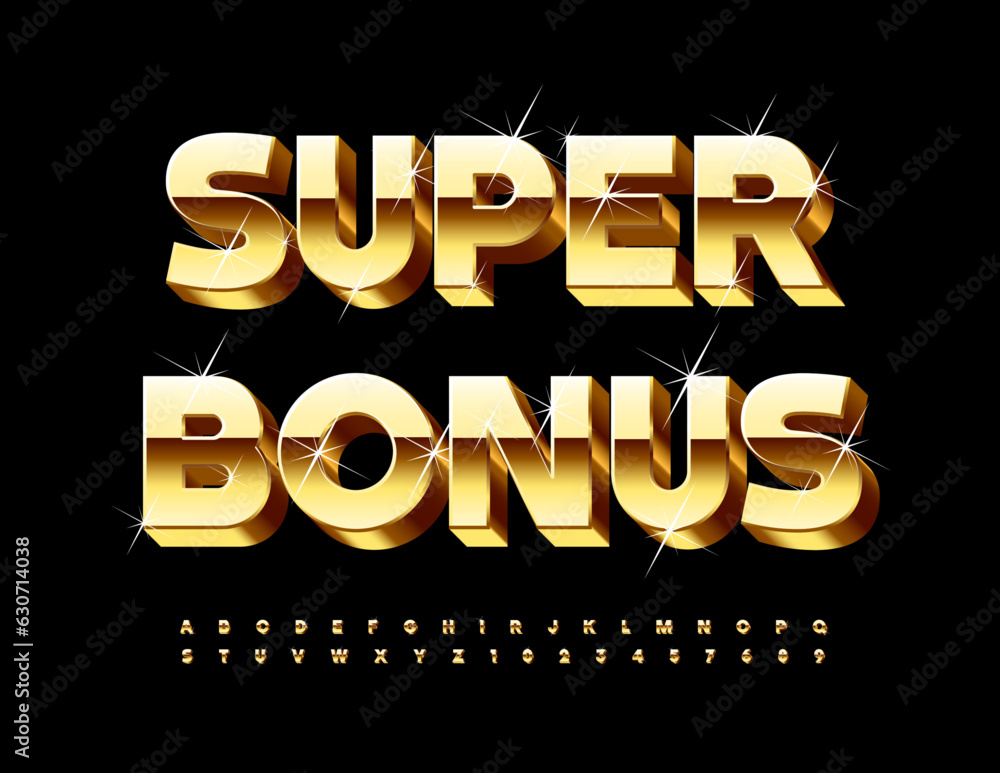 Vector luxury Sign Super Bonus. Exclusive 3D Font. Golden Alphabet ...