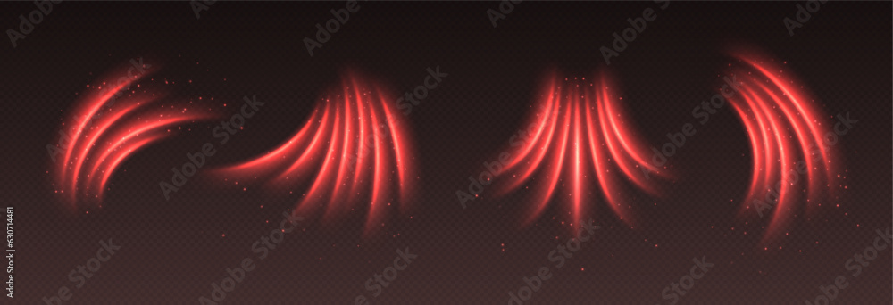 Hot air flow effect, warm heating wind. Red light trails with sparkles ...