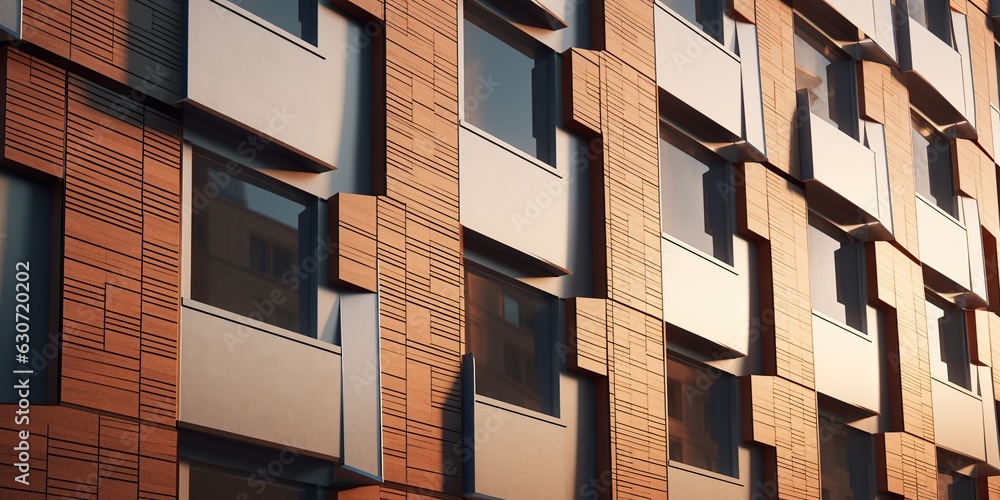 Close up of a modern residential building facade sleek design, clean ...