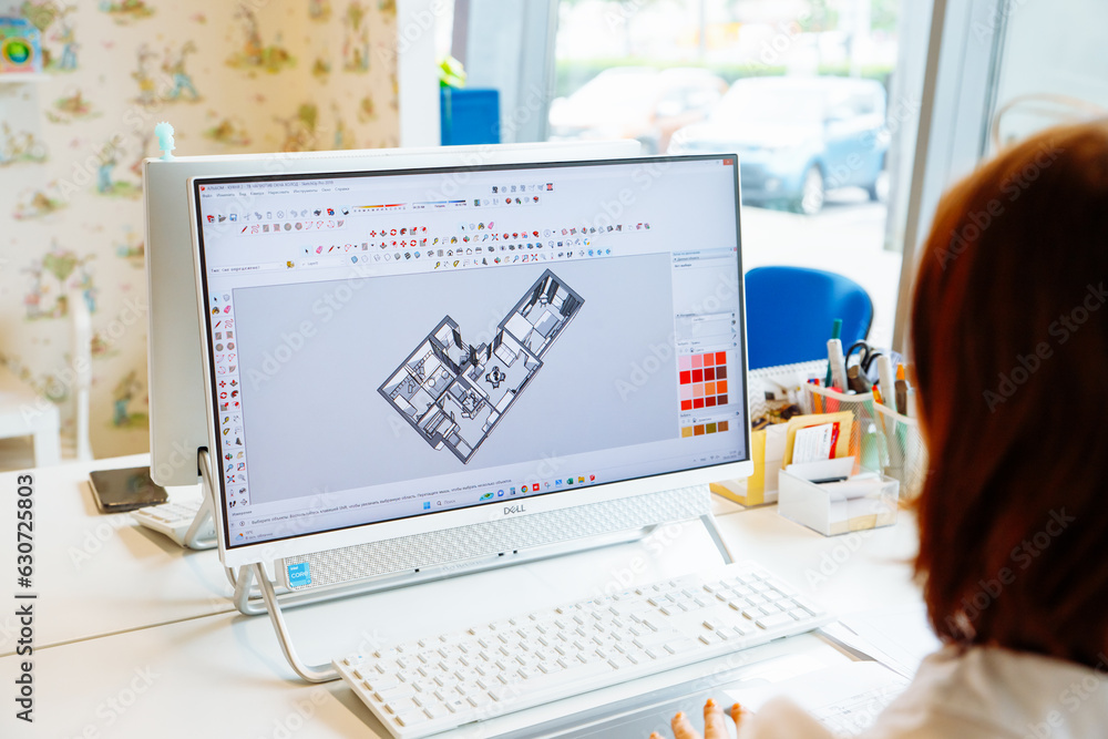 iMac computer monitor screen with architectural construction drawing ...