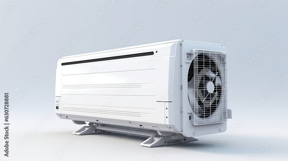 white box with air conditioning cooling device hanging on a wall, in ...