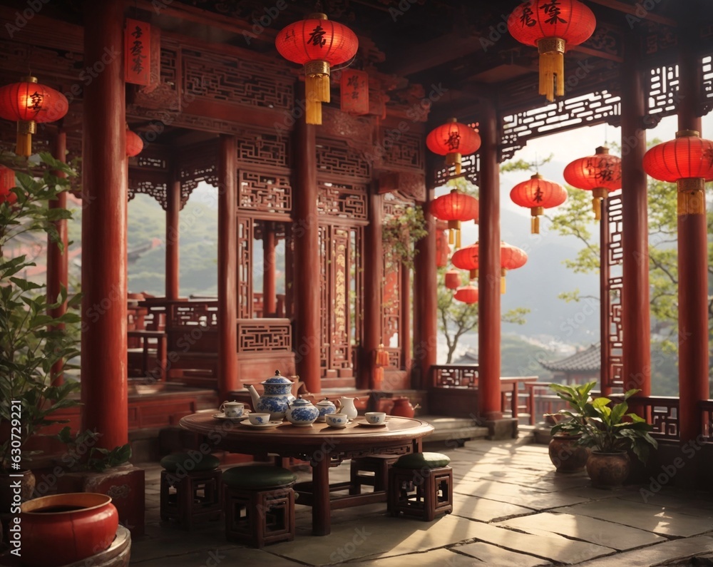 Traditional Chinese Tea House in top of the mountain, cozy and peaceful ...
