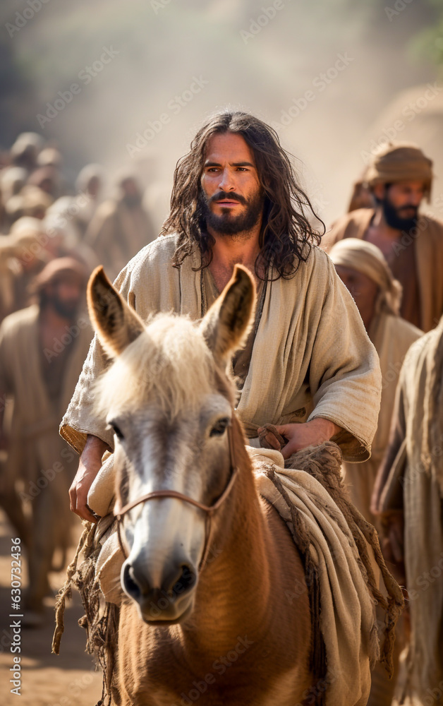 Jesus Christ enters Jerusalem on the back of a donkey Stock Photo ...