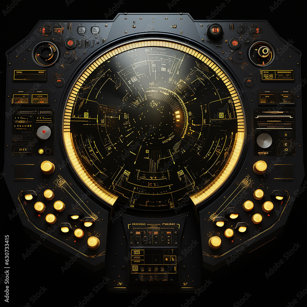 Ilustrace „Alien spaceship control panel. Sci-Fi Mission Control. Cabin ...