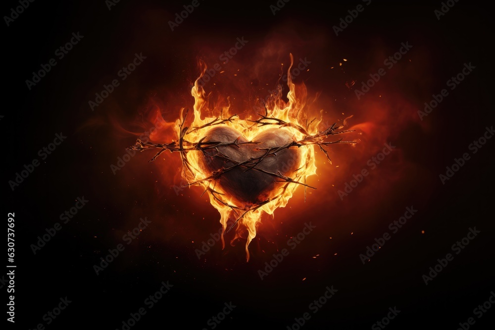 Poster The Sacred Heart, a crown of thorns in the shape of a heart on ...