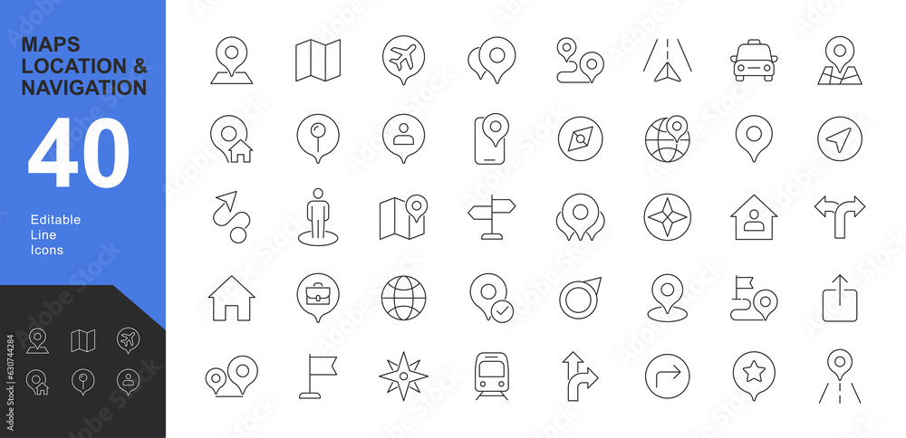 Location Line editable icons set. Vector illustration in modern thin ...