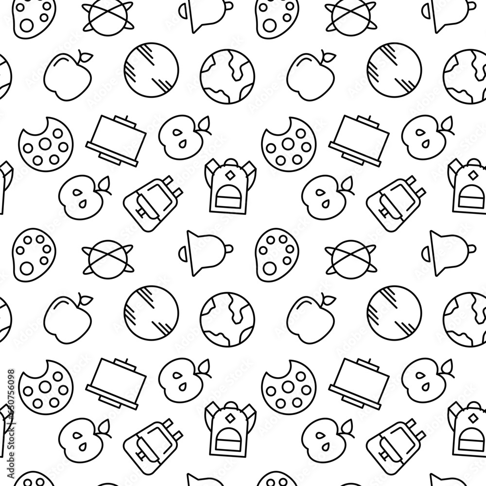 Education Vector Seamless Pattern Texture Background With Thin Line Icons Black Outline