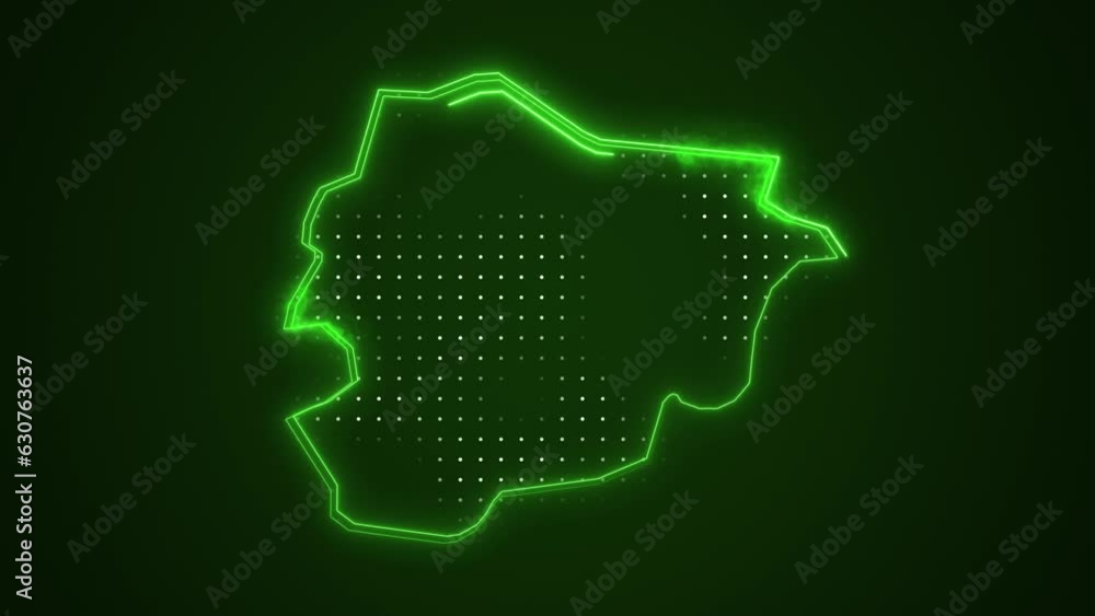 Neon Green Andorra Map Borders Outline Loop Background. Neon Green Colored Andorra Map Borders ...
