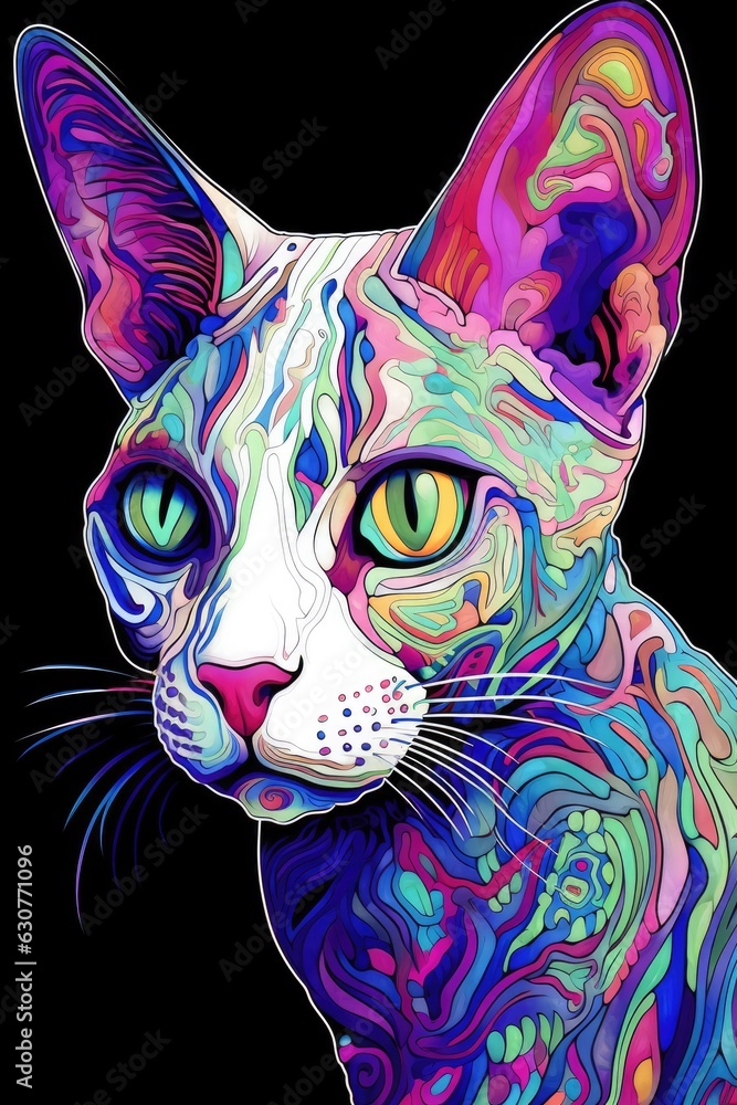 Russian White Sphynx cat psychedelic look. Generative AI Stock ...