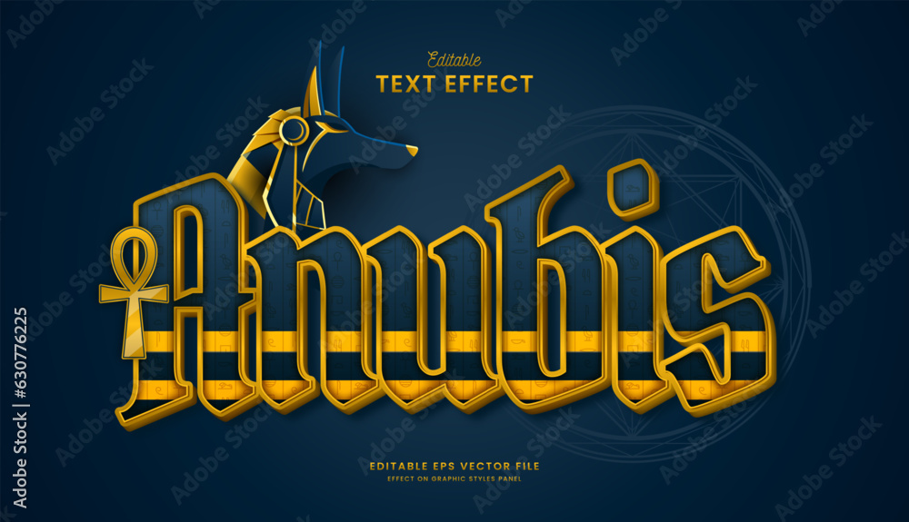 decorative editable anubis with ankh text effect vector design Stock ...