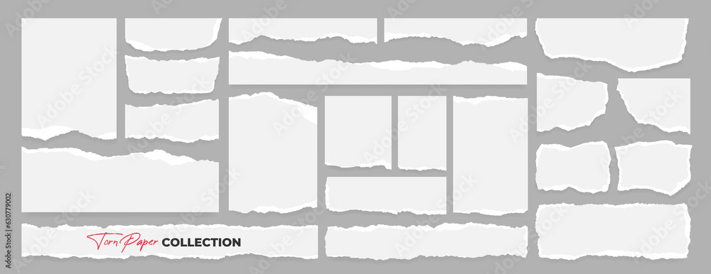 Set of realistic white torn or ripped paper sheets for social media ...