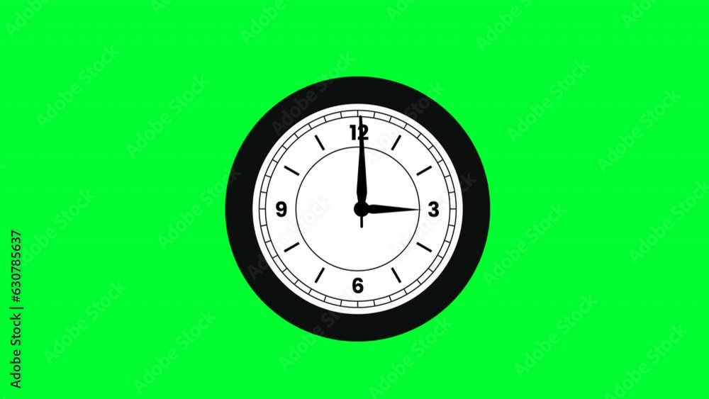 Simple animation of a clock showing 3 o'clock isolated on a green ...