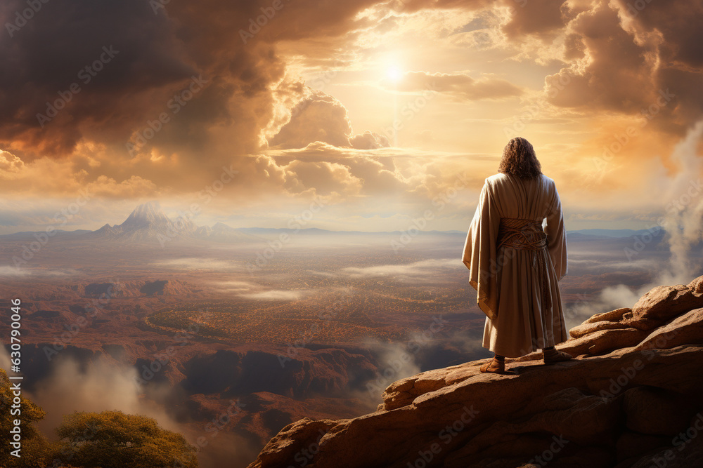 An awe-inspiring image of Moses on Mount Nebo, looking upon the ...