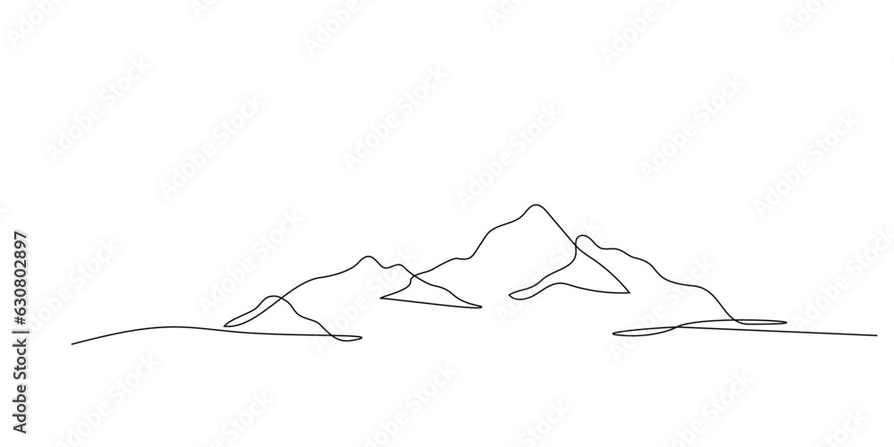 Continuous line drawing of mountain range landscape background. One ...