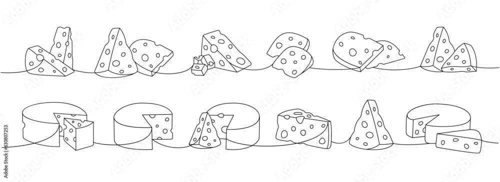 Cheese one line continuous drawing. Different types of cheese ...