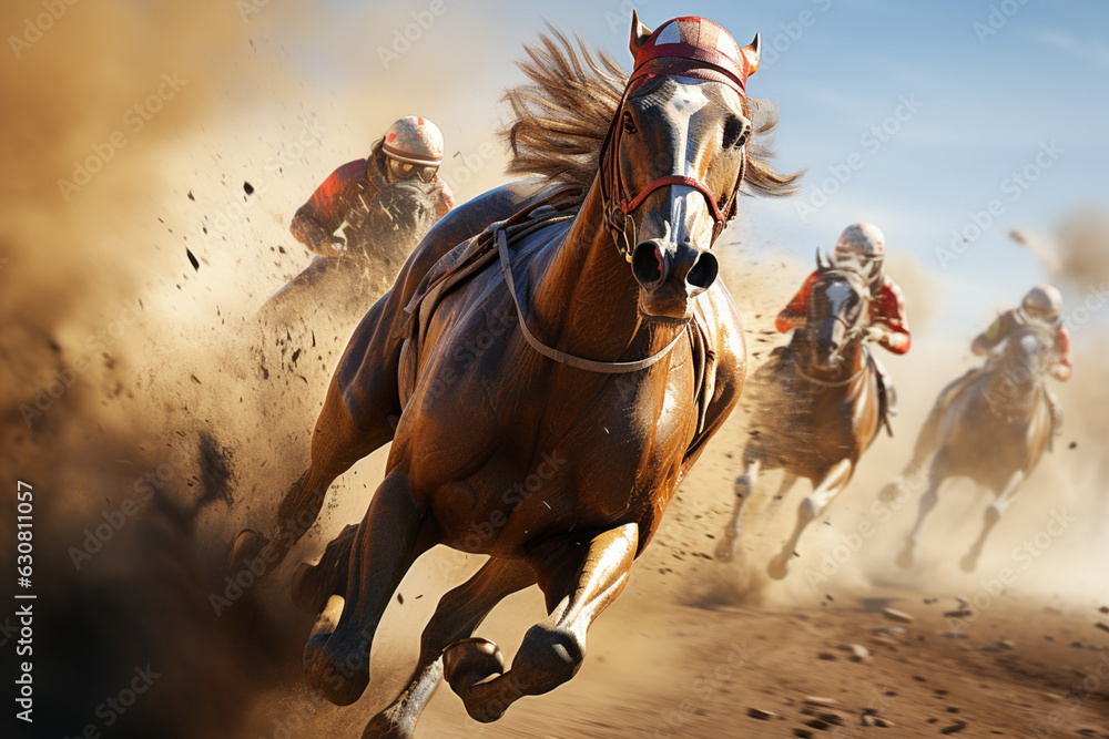 Horse race with riders, animated equestrian performance in cartoon ...