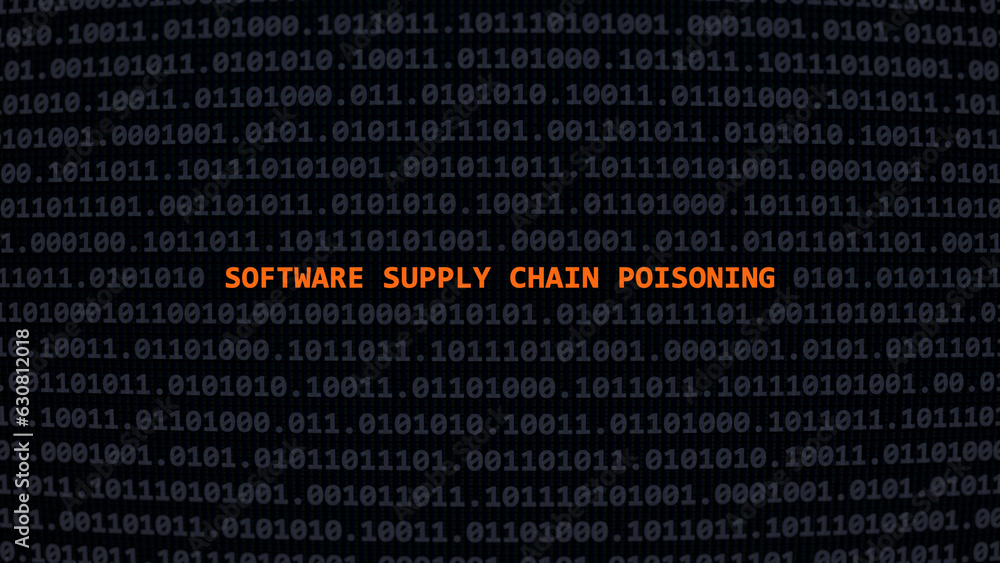 Cyber Attack Software Supply Chain Poisoning Vulnerability Text In Binary System Ascii Art
