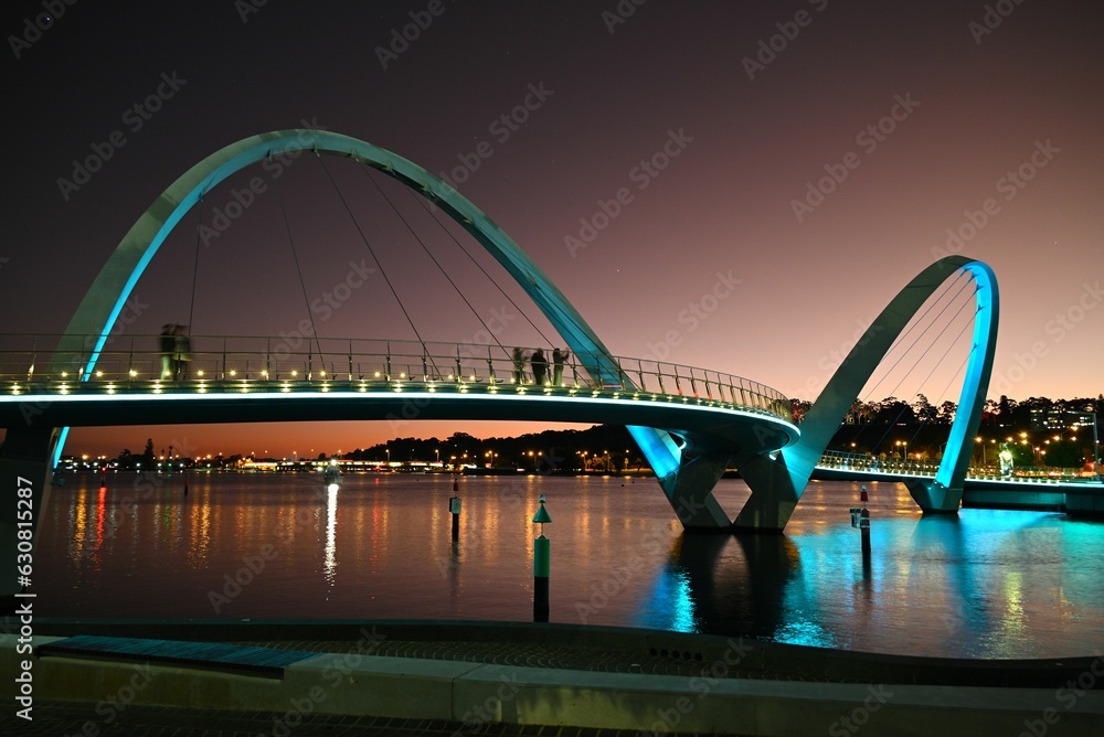 Elizabeth Quay, Perth walk bridge at dusk Stock Photo | Adobe Stock