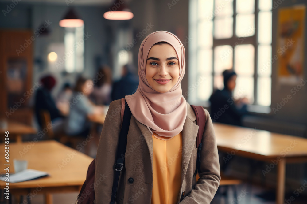 Back to school. Middle eastern muslim school female teenage student ...