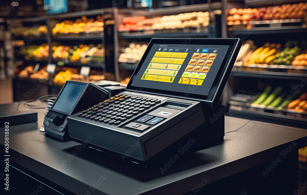 Cash register in the green grocer created with Generative AI technology ...